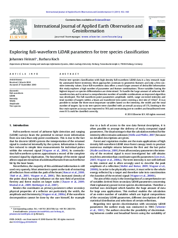Pdf Exploring Full Waveform Lidar Parameters For Tree Species Classification