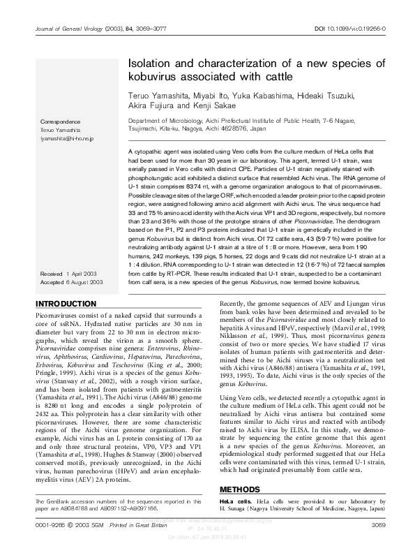 (PDF) Isolation and characterization of a new species of kobuvirus ...