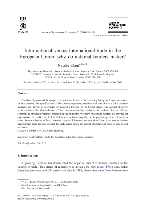 (PDF) Intra-national versus international trade in the European Union ...