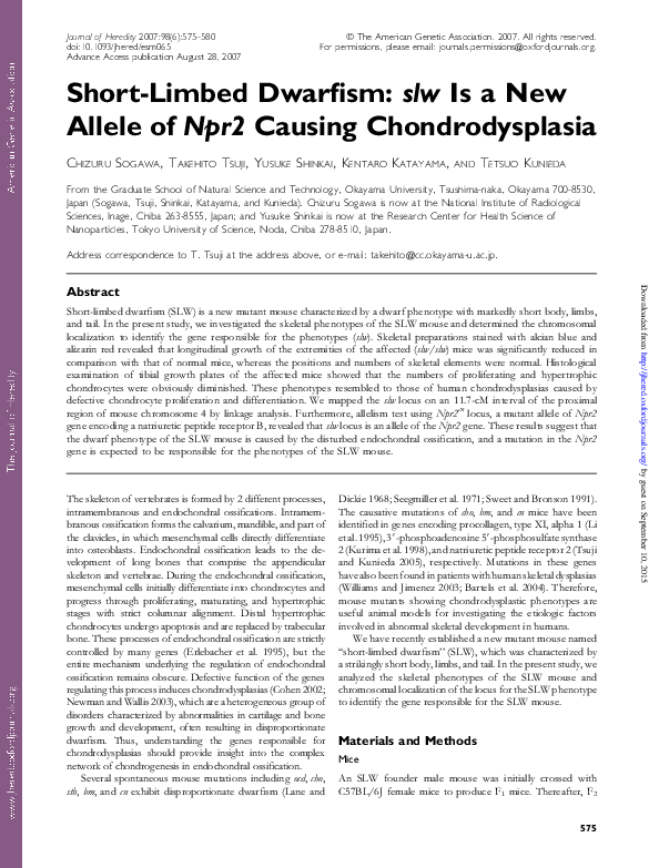 (PDF) Short-Limbed Dwarfism: slw Is a New Allele of Npr2 Causing ...
