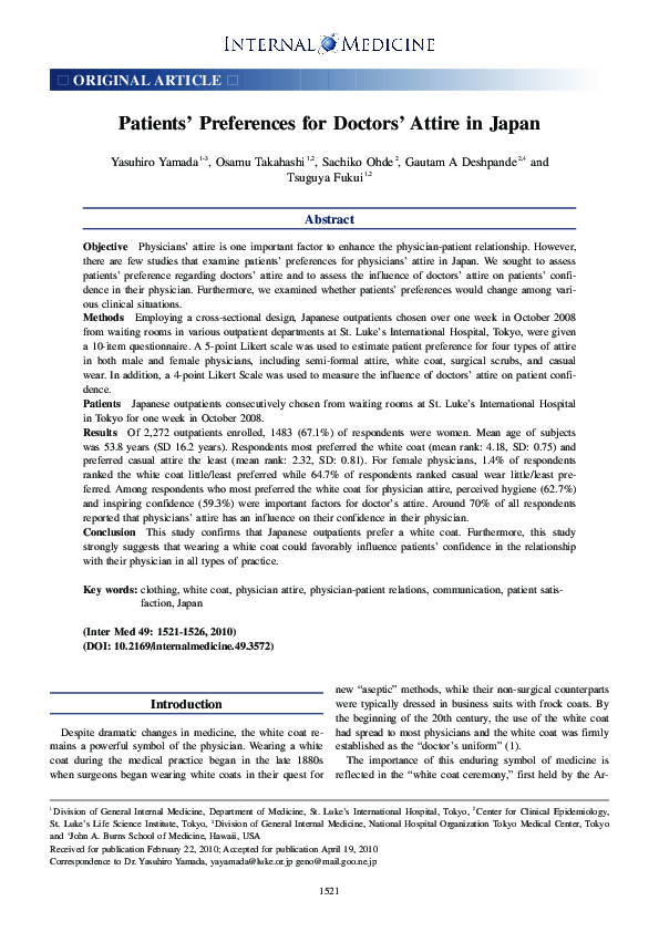 (PDF) Patients' Preferences for Doctors' Attire in Japan