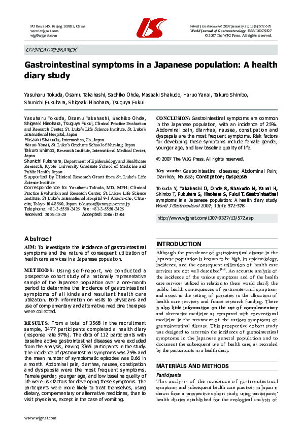 (PDF) Gastrointestinal symptoms in a Japanese population: a health ...
