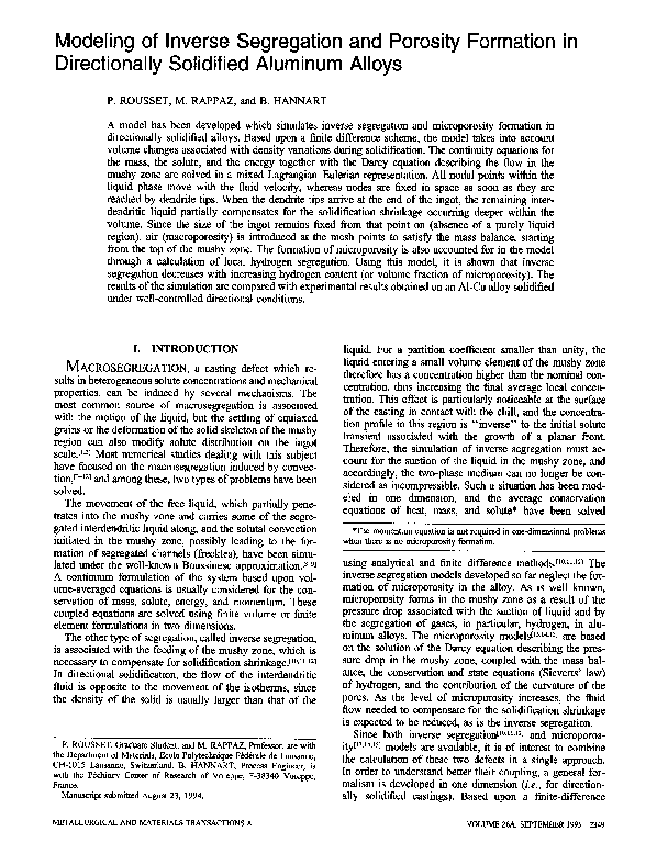 (PDF) Modeling of inverse segregation and porosity formation in ...