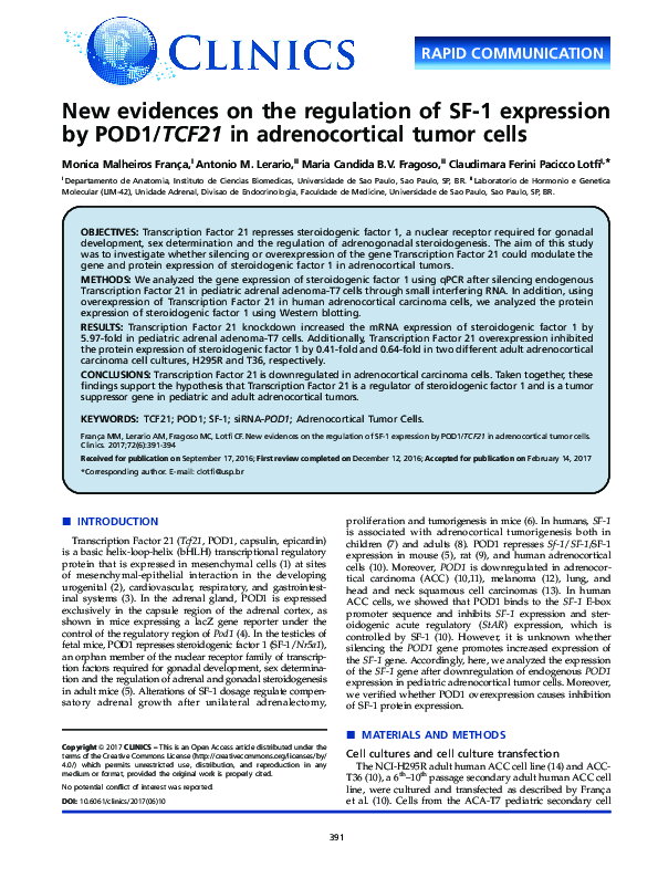 (PDF) New evidences on the regulation of SF-1 expression by POD1/TCF21 ...