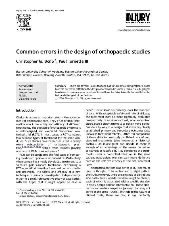 (PDF) Common errors in the design of orthopaedic studies
