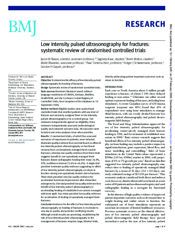 (PDF) Low intensity pulsed ultrasonography for fractures: systematic ...