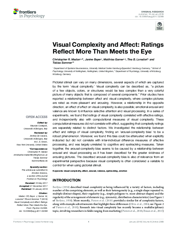(PDF) Visual Complexity and Affect: Ratings Reflect More Than Meets the Eye