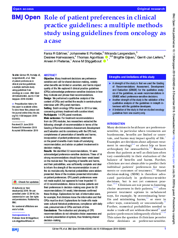 (PDF) Role of patient preferences in clinical practice guidelines: a ...