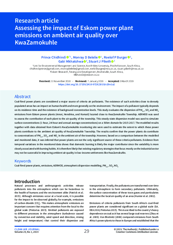 (PDF) Assessing the impact of Eskom power plant emissions on ambient ...