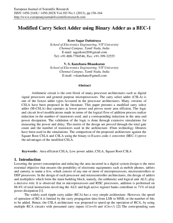 (PDF) Modified Carry Select Adder using Binary Adder as a BEC-1