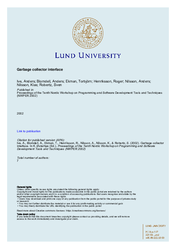 Pdf Garbage Collector Interface Klas Nilsson