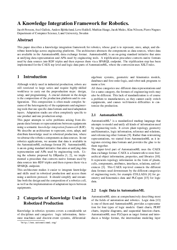 (PDF) A knowledge integration framework for robotics