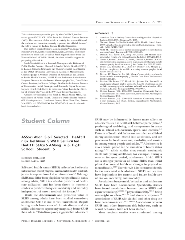 (PDF) Student Column: Associations of Selected Health Risk Behaviors ...