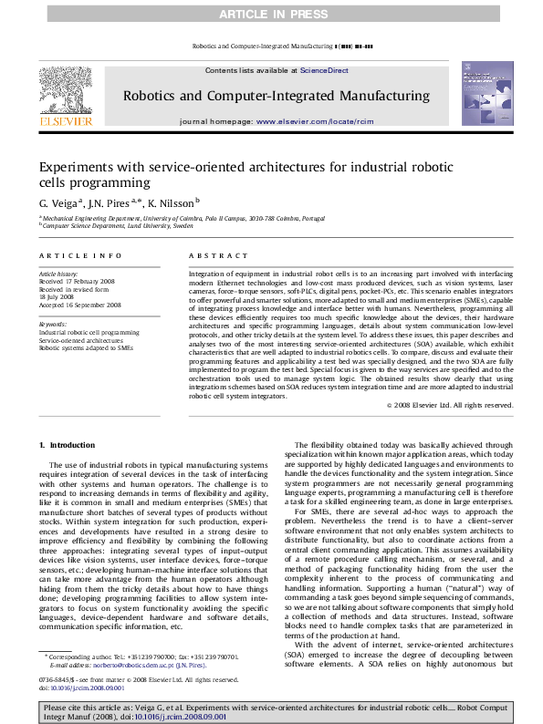 (PDF) Experiments with service-oriented architectures for industrial ...
