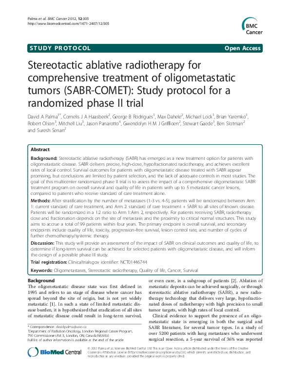 (PDF) Stereotactic ablative radiotherapy for comprehensive treatment of oligometastatic tumors ...