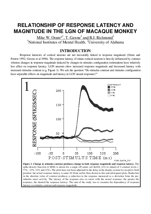 (PDF) Relationship of response latency and magnitude in the LGN of macaque monkey