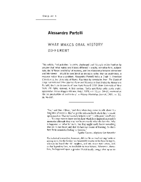 (PDF) What Makes Oral History Different