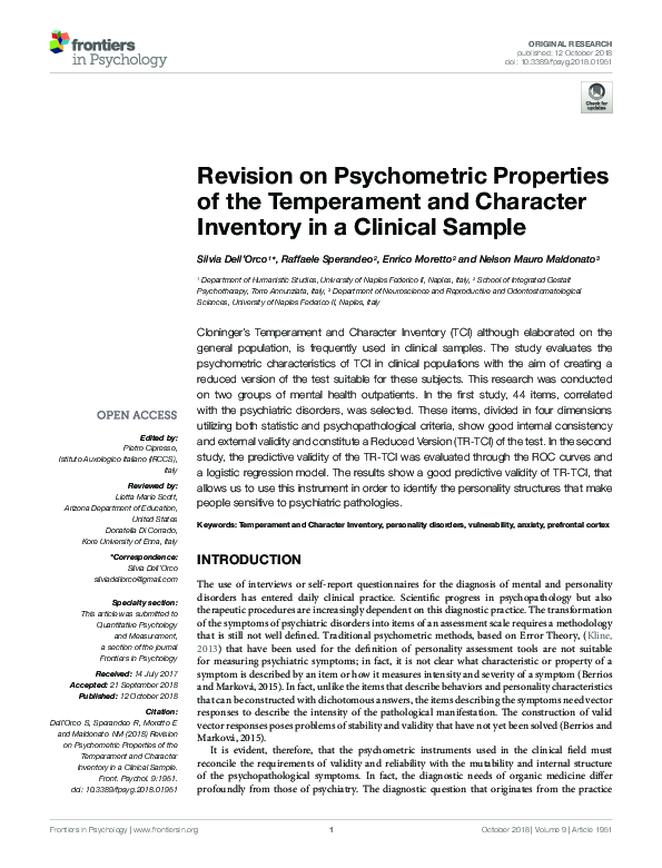 (PDF) Revision on Psychometric Properties of the Temperament and ...