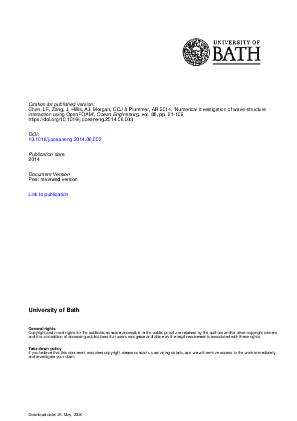 Pdf Numerical Investigation Of Wave Structure Interaction Using Openfoam
