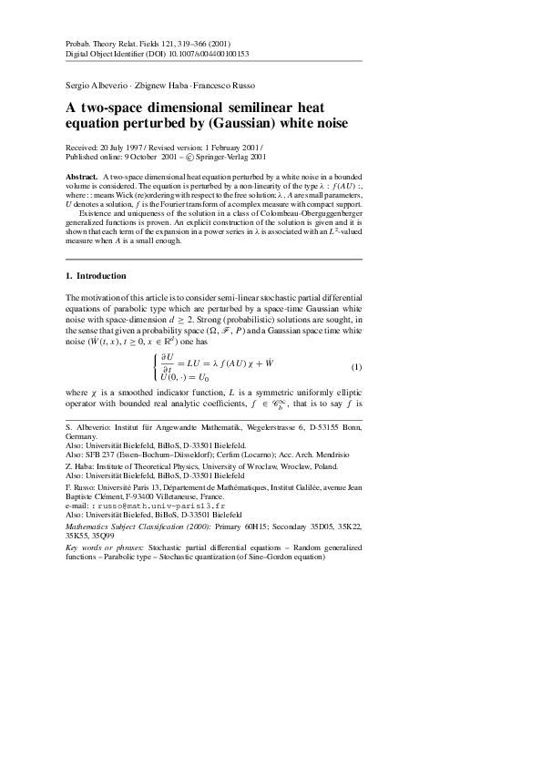 (PDF) A two-space dimensional semilinear heat equation perturbed by ...