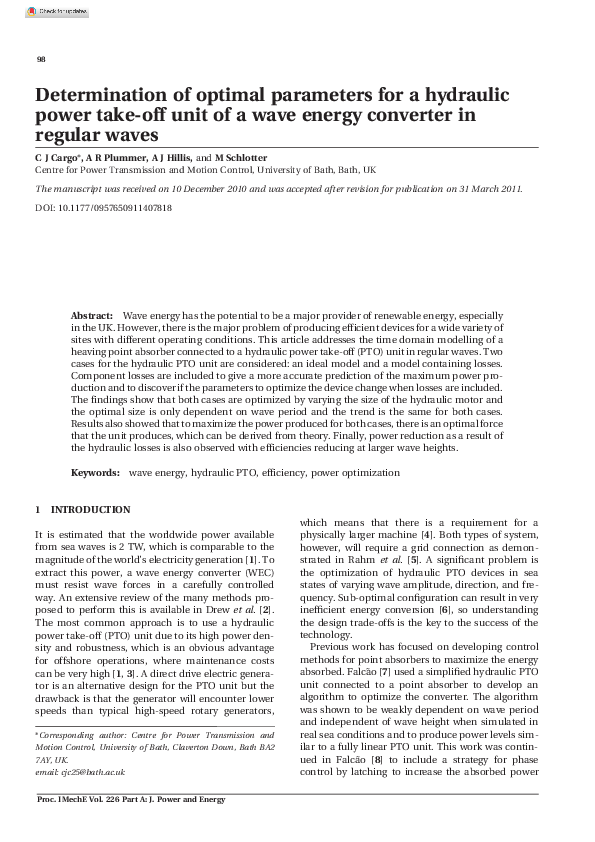(PDF) Determination of optimal parameters for a hydraulic power take ...