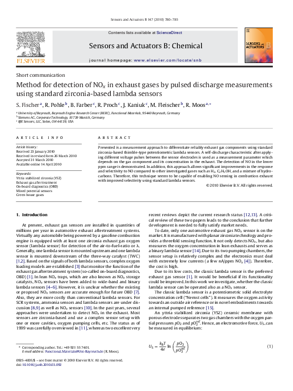 (PDF) Method for detection of NO x in exhaust gases by pulsed discharge measurements using ...