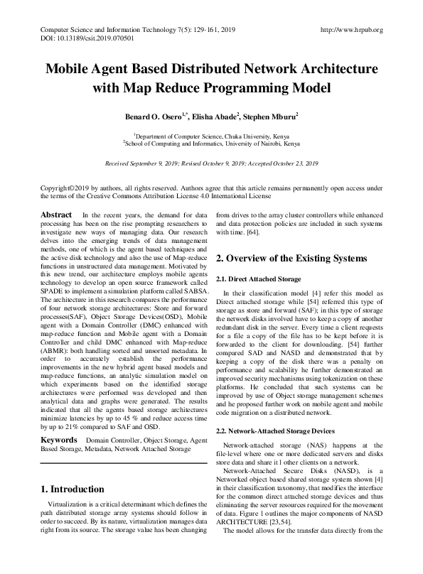 Pdf Mobile Agent Based Distributed Network Architecture With Map