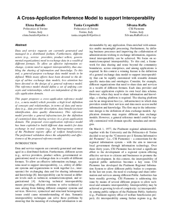 (PDF) A Cross-Application Reference Model to support Interoperability