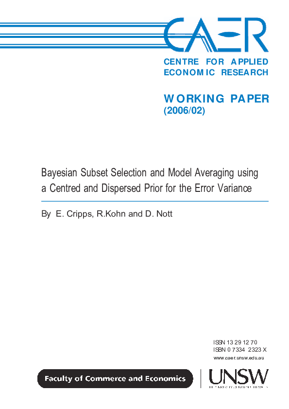 (PDF) Bayesian Subset Selection and Model Averaging Using a Centred and Dispersed Prior for the ...