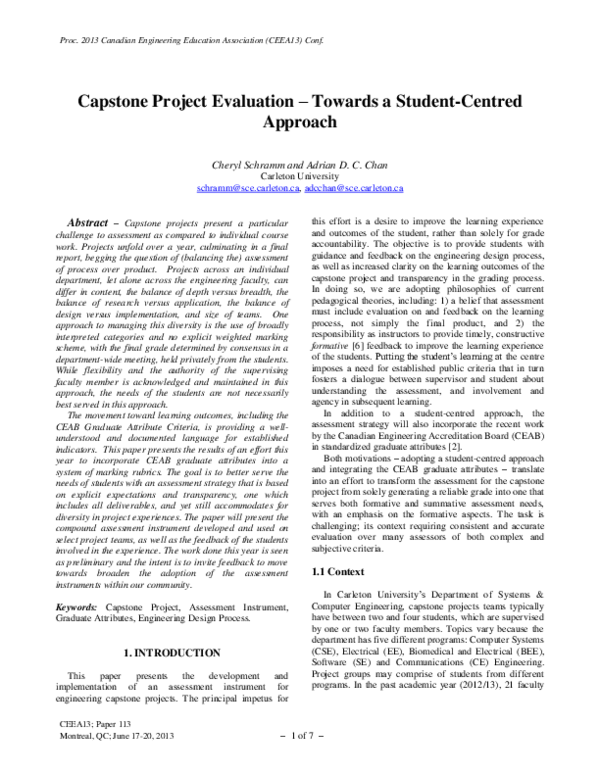 (PDF) Capstone Project Evaluation – Towards a Student-Centred Approach