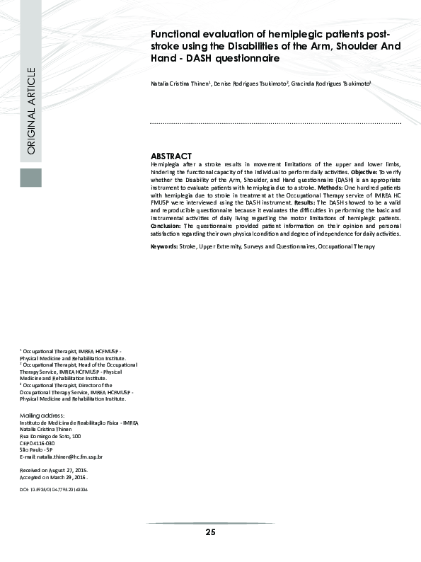 (PDF) Functional evaluation of hemiplegic patients post-stroke using ...