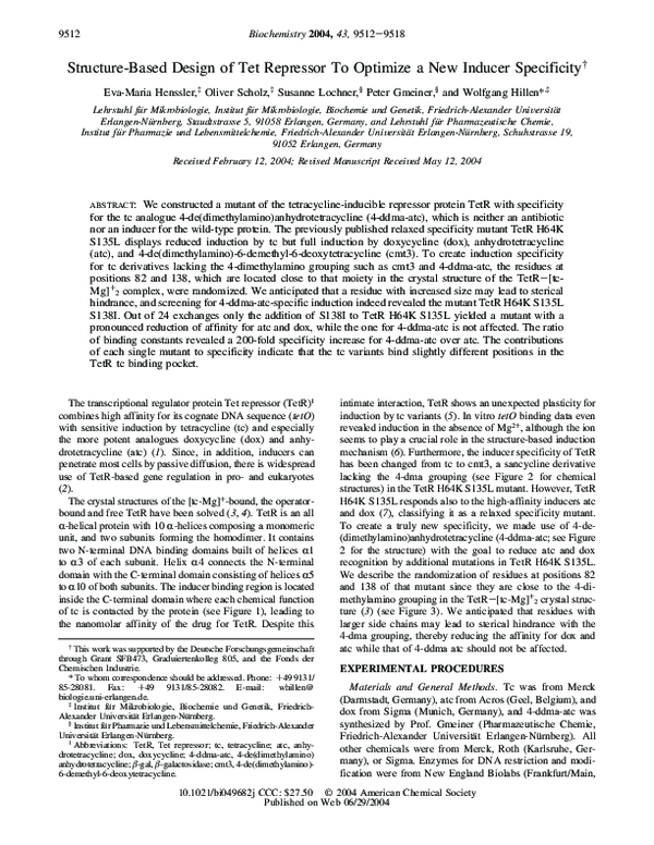 (PDF) Structure-Based Design of Tet Repressor To Optimize a New Inducer ...