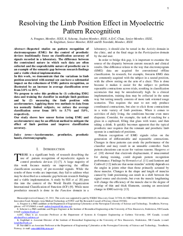 (PDF) Resolving the Limb Position Effect in Myoelectric Pattern Recognition