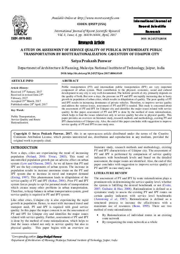 (PDF) A study on assessment of service quality of public & intermediate ...