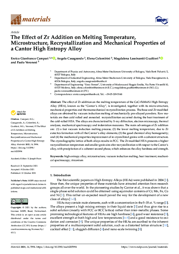 Pdf The Effect Of Zr Addition On Melting Temperature Microstructure Recrystallization And
