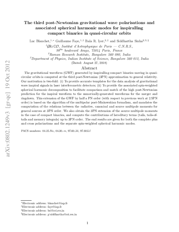 Pdf 3pn Gravitational Wave Forms For Binaries