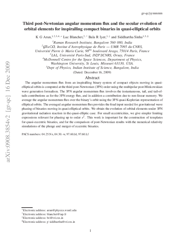 (PDF) Third post-Newtonian angular momentum flux and the secular evolution of orbital elements ...
