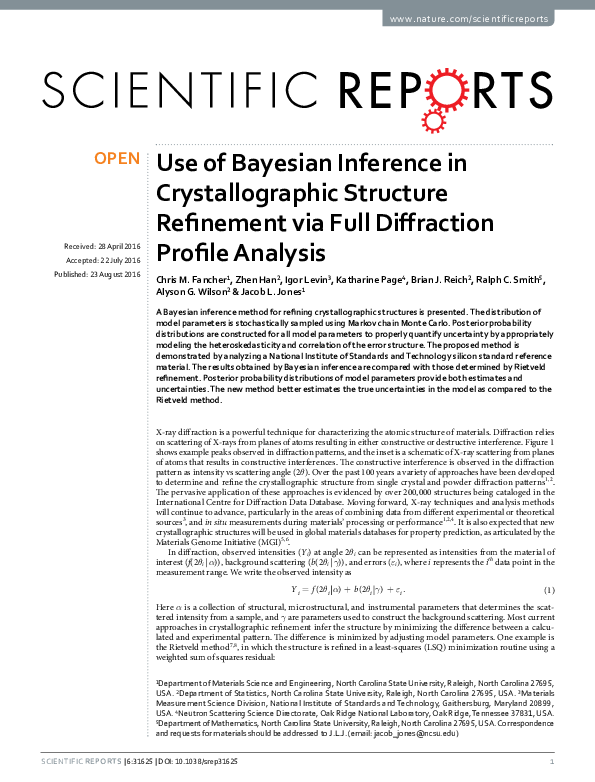 (PDF) Use of Bayesian Inference in Crystallographic Structure Refinement via Full Diffraction ...