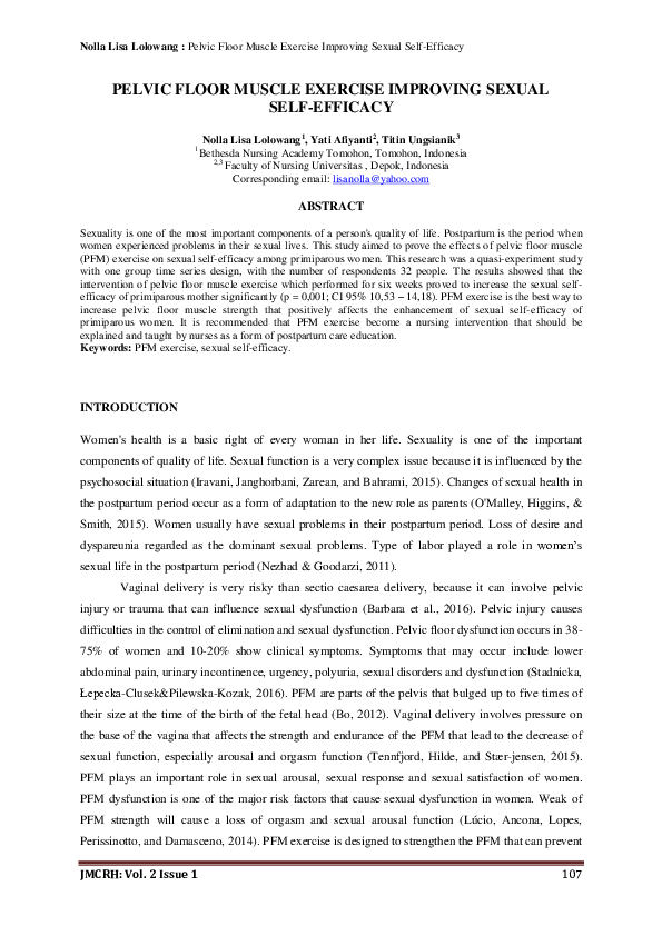 (PDF) Pelvic Floor Muscle Exercise Improving Sexual Self-Efficacy