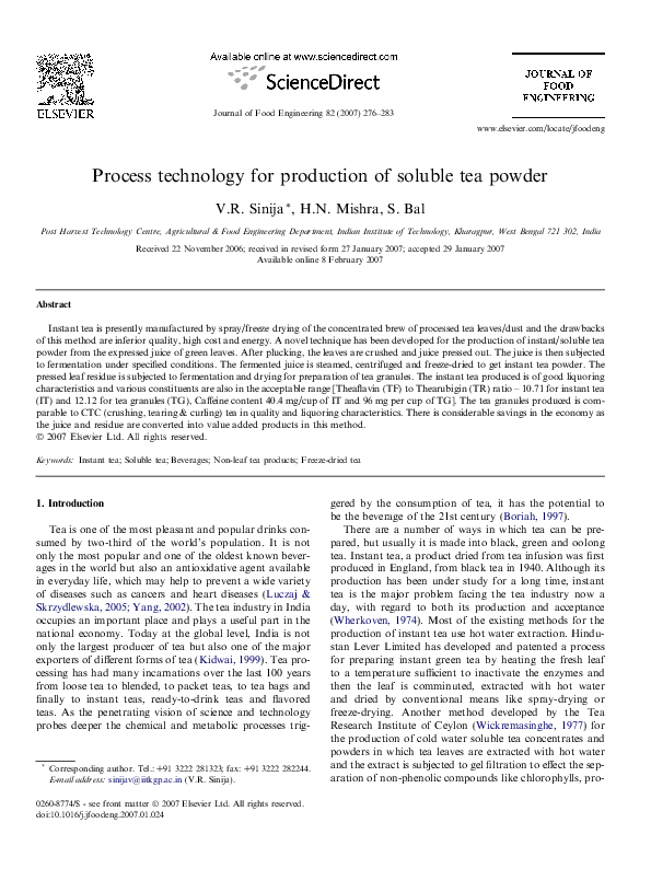 (PDF) Process technology for production of soluble tea powder