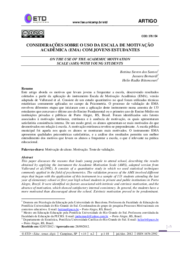 (PDF) On the use of the academic motivation scale (AMS) with young ...