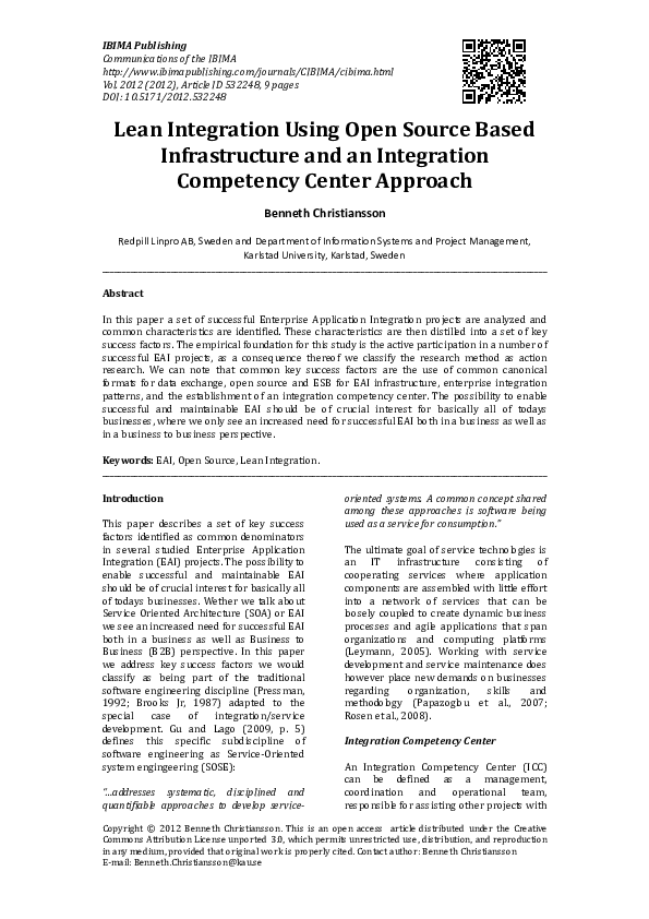 (PDF) Lean Integration Using Open Source Based Infrastructure and an ...
