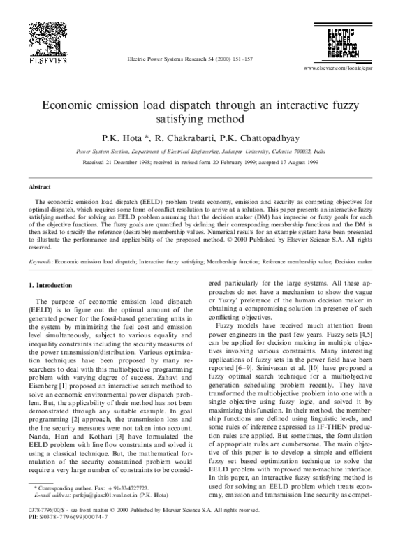 (PDF) Economic emission load dispatch through an interactive fuzzy satisfying method