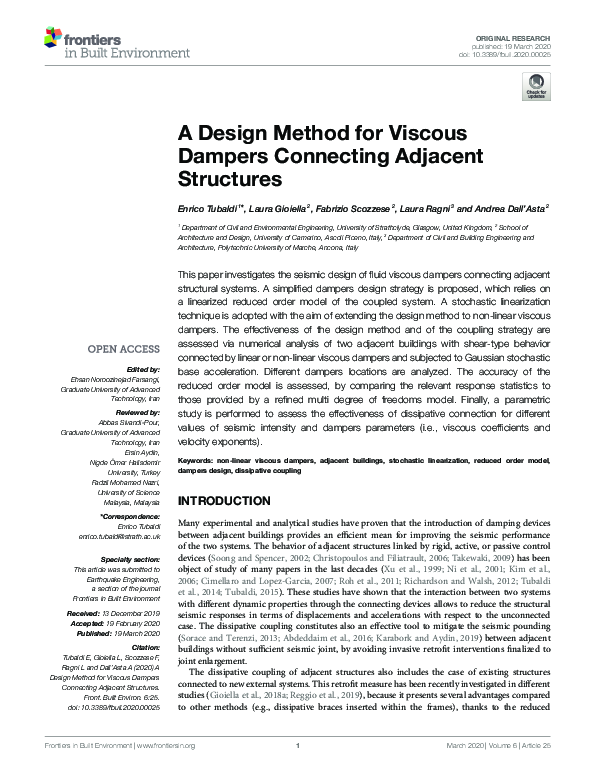 (PDF) A Design Method for Viscous Dampers Connecting Adjacent Structures