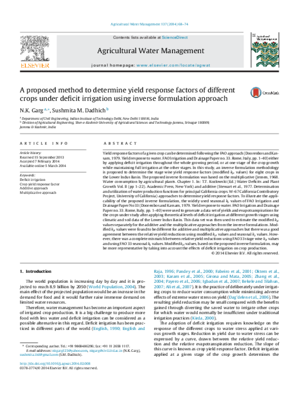 (PDF) A proposed method to determine yield response factors of ...