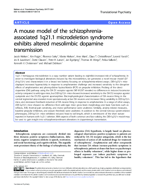 (PDF) A mouse model of the schizophrenia-associated 1q21.1 ...