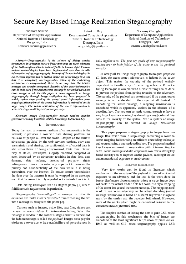 (PDF) Secure key based image realization steganography