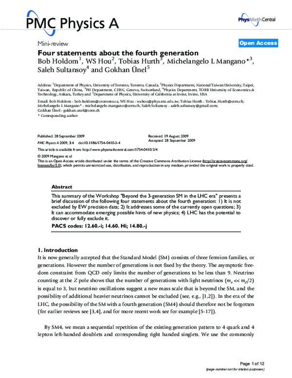 (PDF) Four statements about the fourth generation