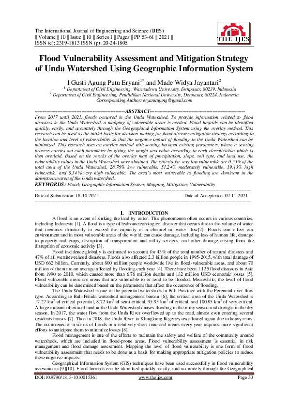 (PDF) Flood Vulnerability Assessment and Mitigation Strategy of Unda Watershed Using Geographic ...