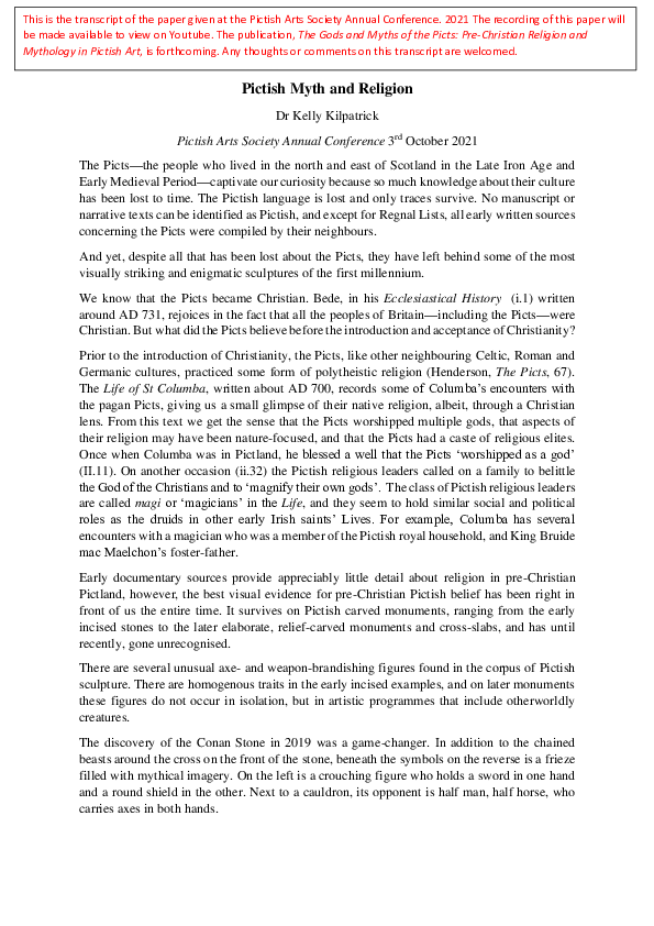 (PDF) Pictish Myth and Religion